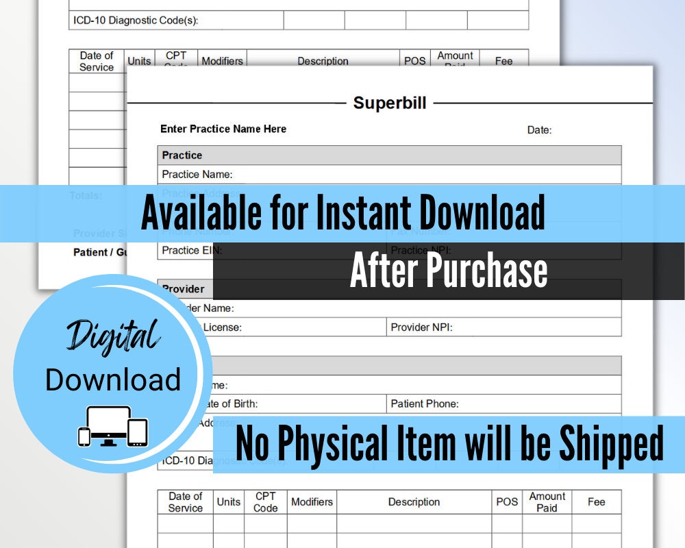 Superbill Template for Therapists, PDF, Fillable, Editable, Printable ...