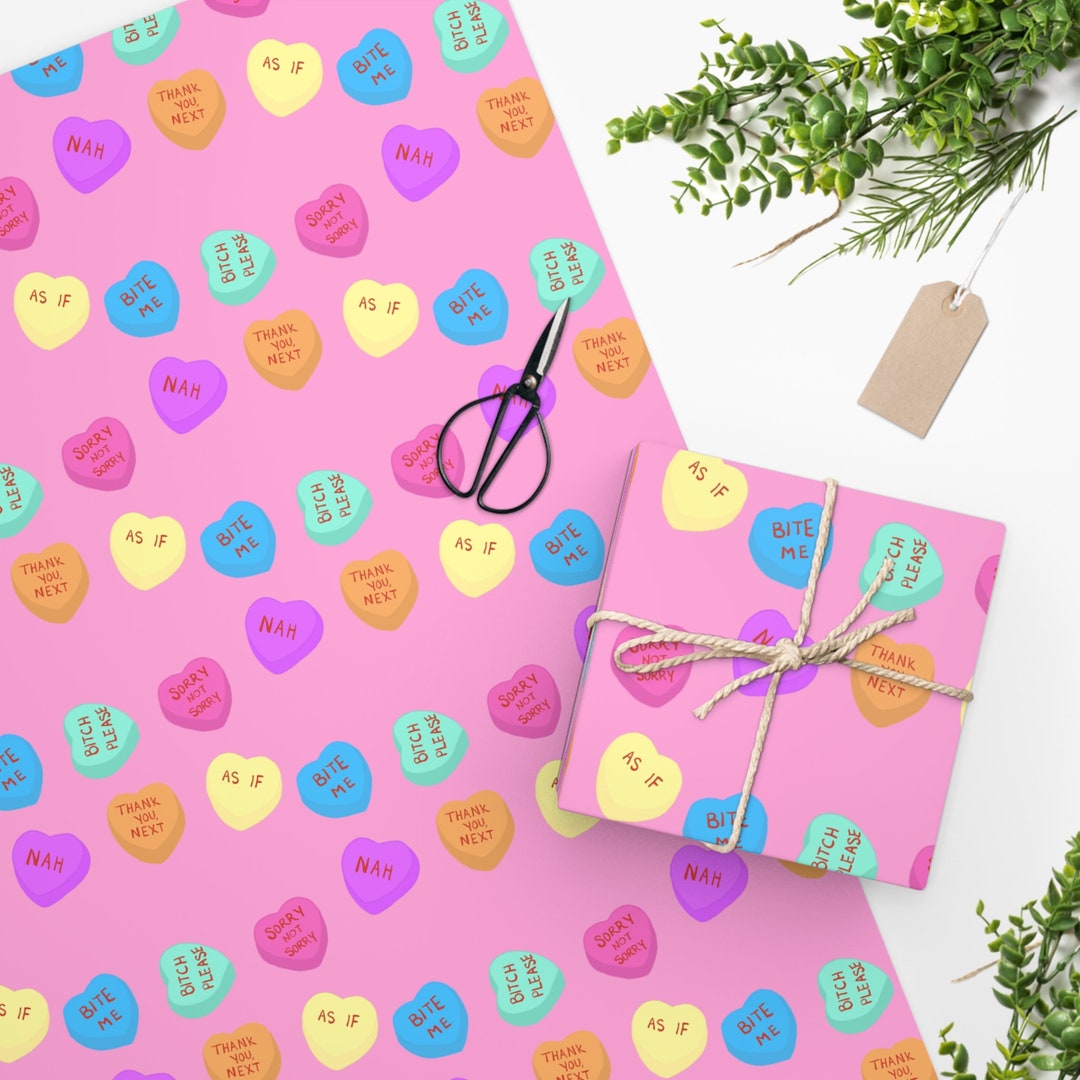 Funny Wrapping Paper, Candy Heart Wrapping Paper, Valentines Gift ...