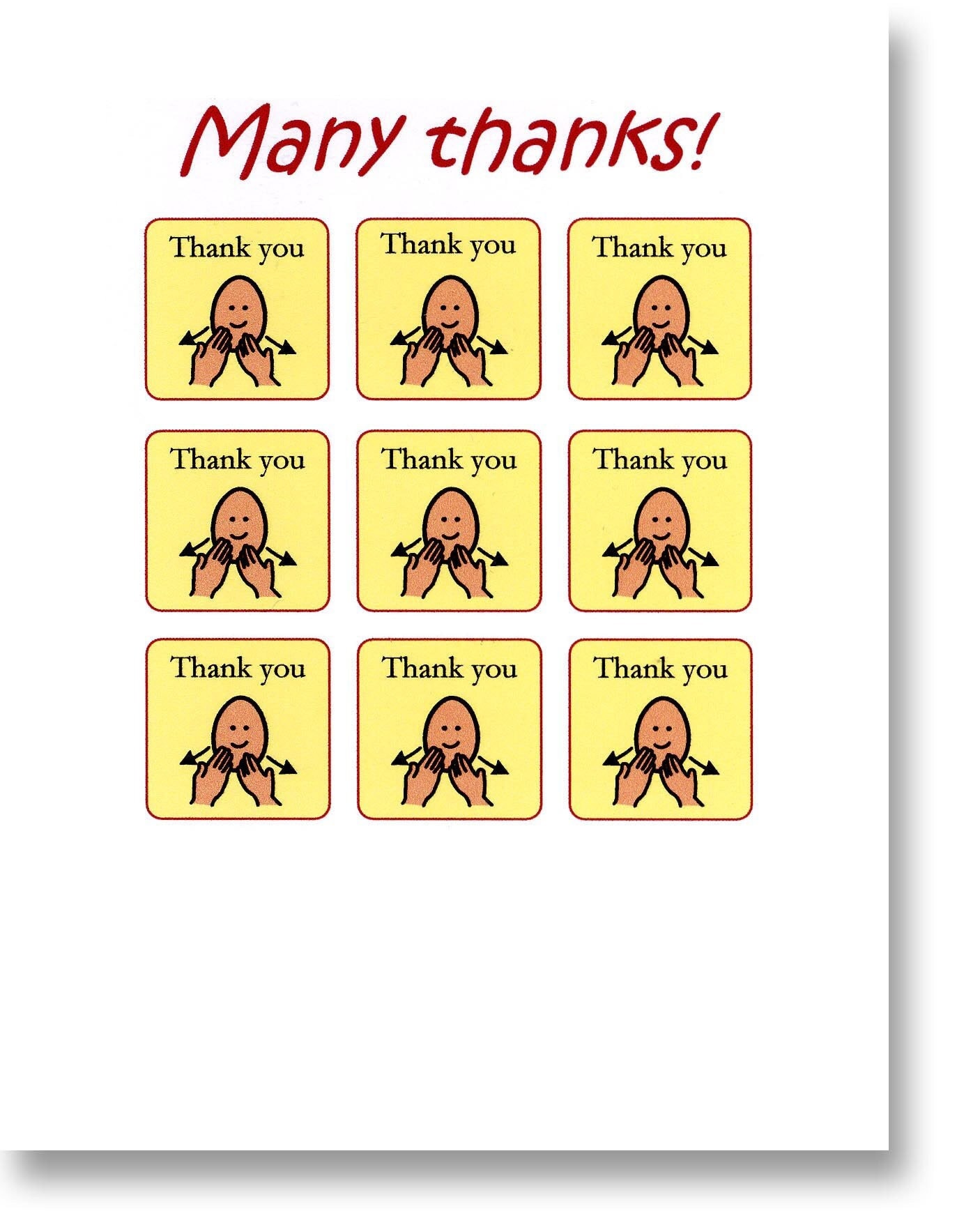 Printable Many Thanks Note Card Featuring Boardmaker Picture Symbols ...