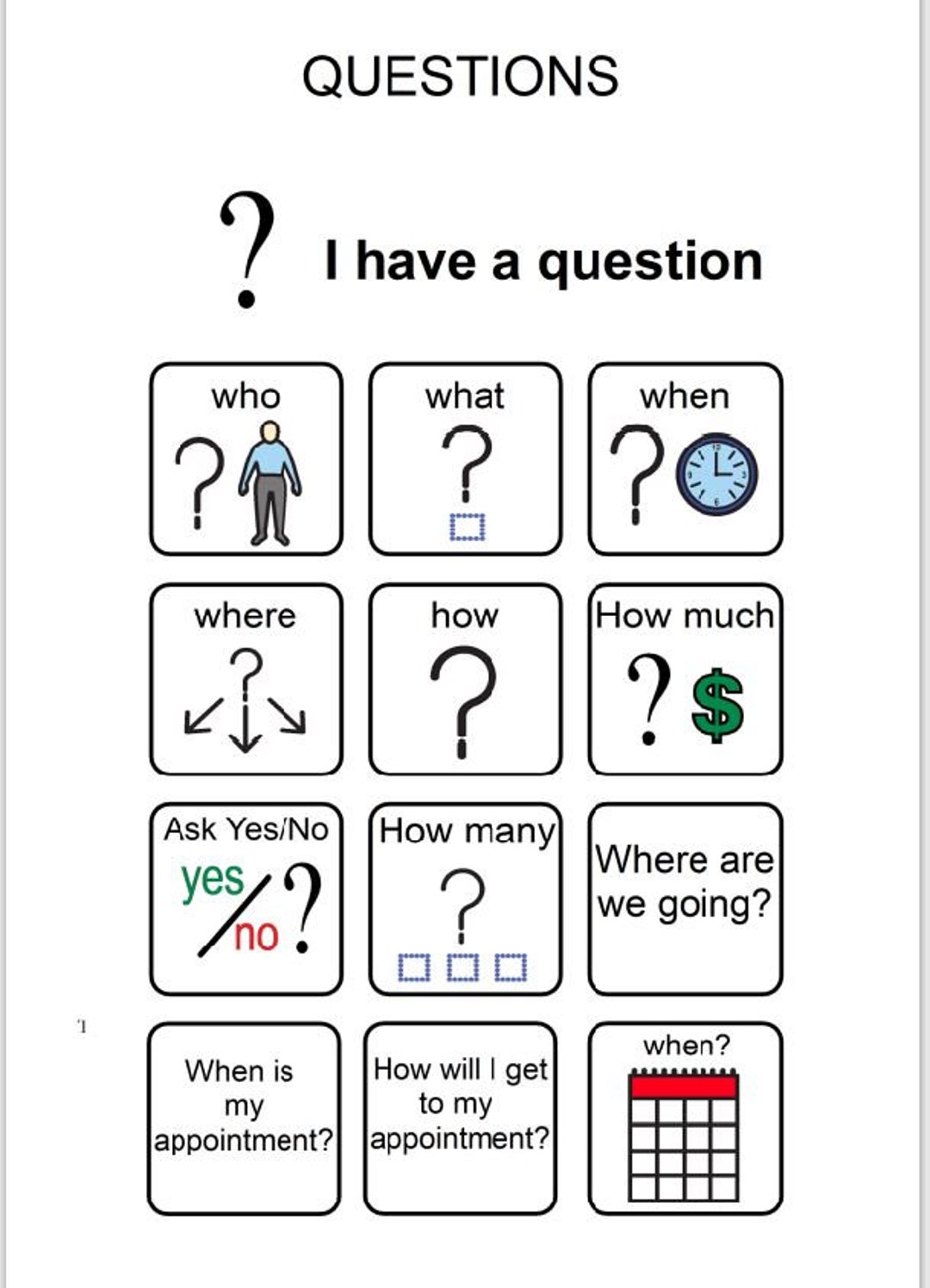 Printable Large Picture Communication Board Set for Adults, Seniors ...