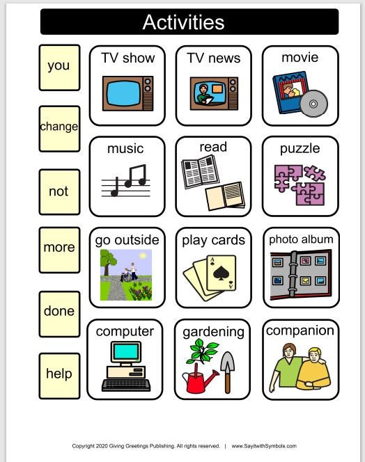 Caregiving Communication Boards: Aphasia, Stroke, TBI (printable ...