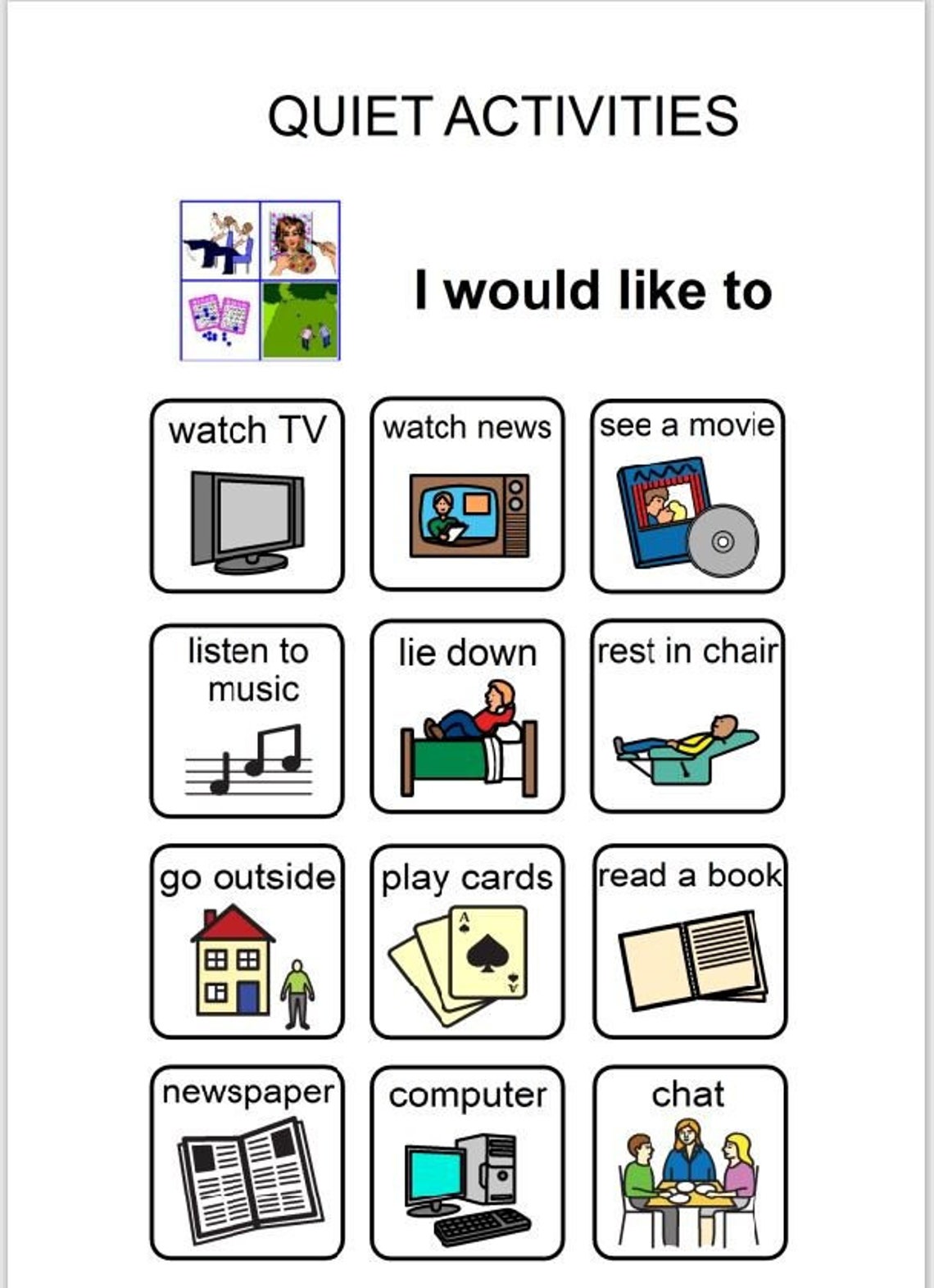 Printable Large Picture Communication Board Set for Adults, Seniors ...