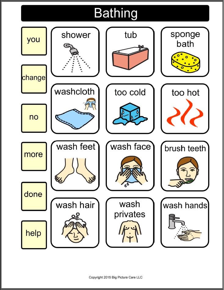 Printable Adult Picture Communication Boards: Personal Care Set | Say ...