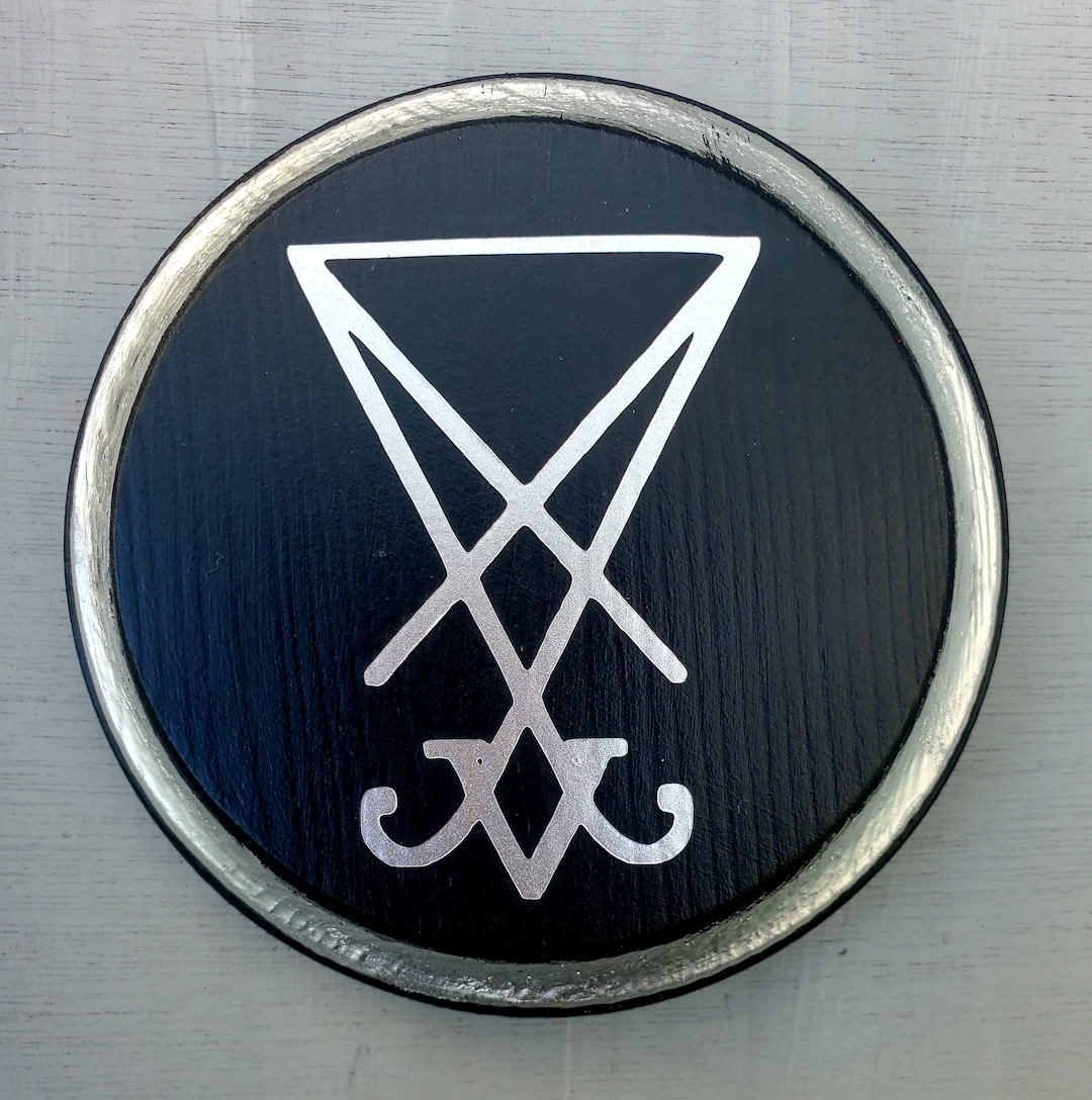 Lucifer Sigil Wood Altar Plaque: Black & Silver Occult Decor - Etsy