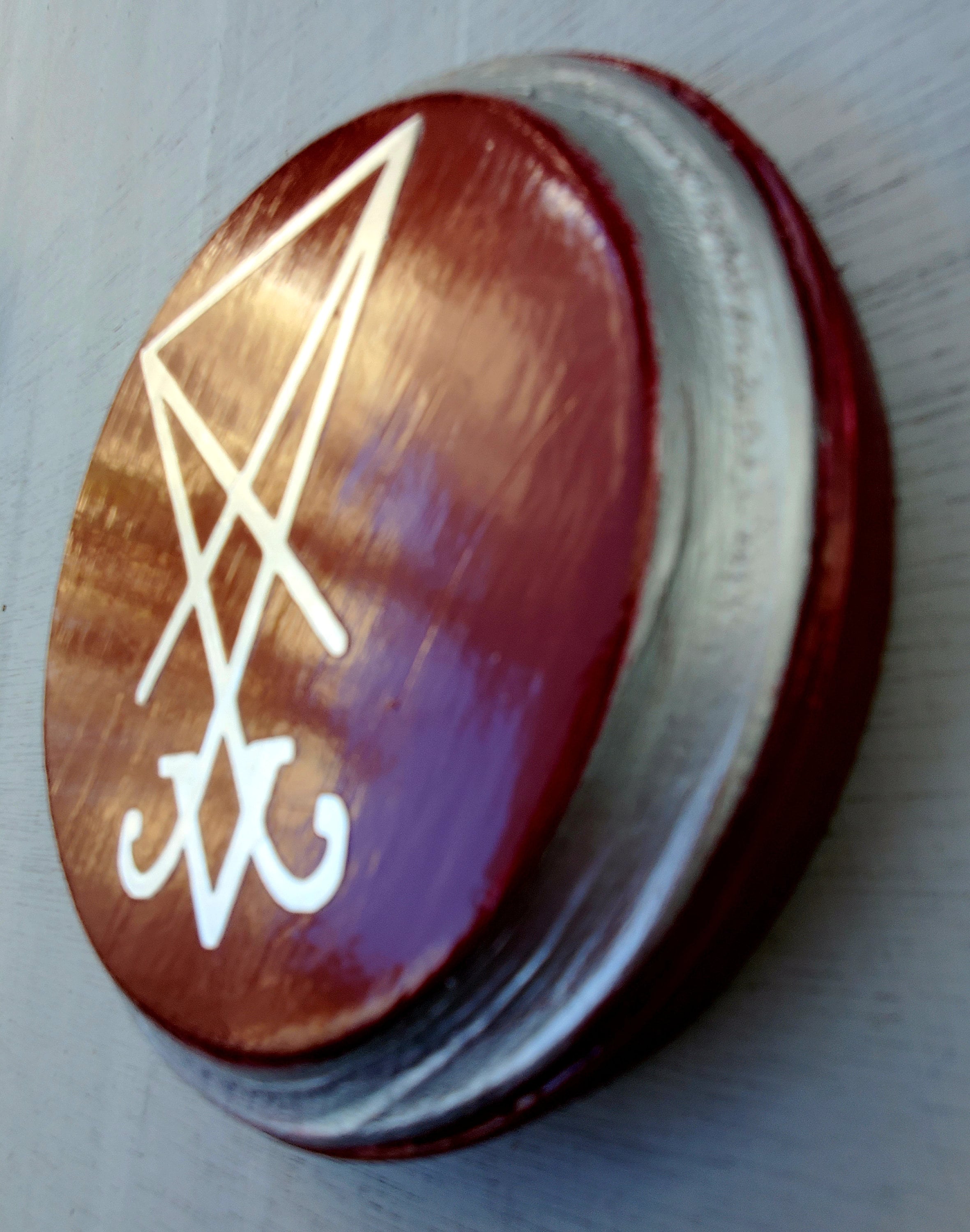 Burgundy Red With Silver Lucifer Sigil Wood Art, Lucifer Wood Plaque ...