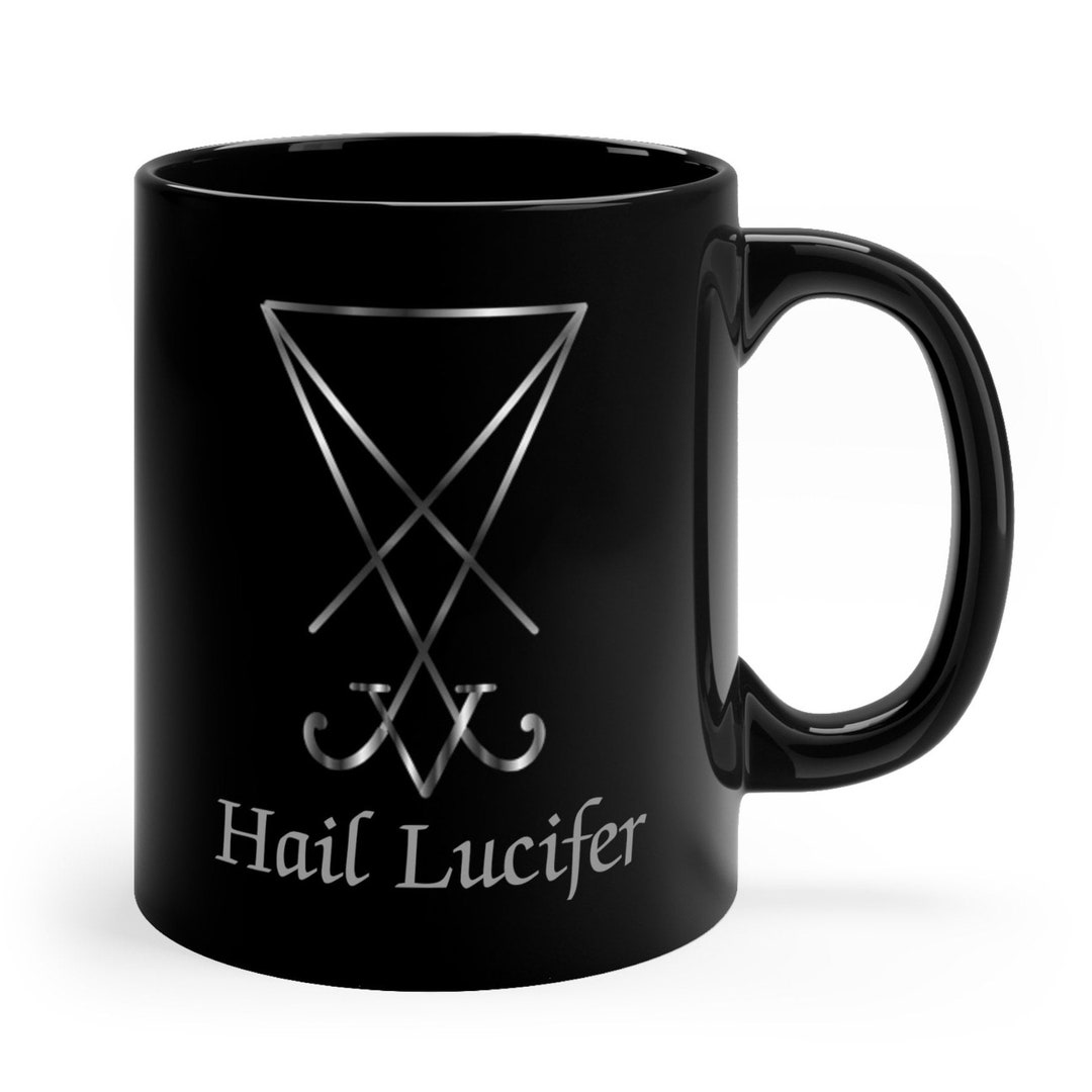 Hail Lucifer Coffee Mug, Occult Sigil Black Mug Pagan Wicca Gift Cup ...