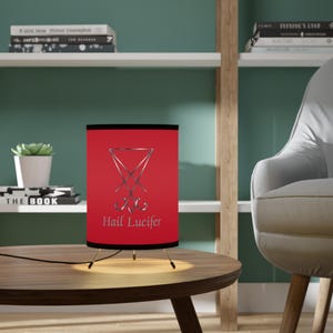 Lucifer Tripod Lamp, Hail Lucifer Red Lamp High-res Printed Shade ...
