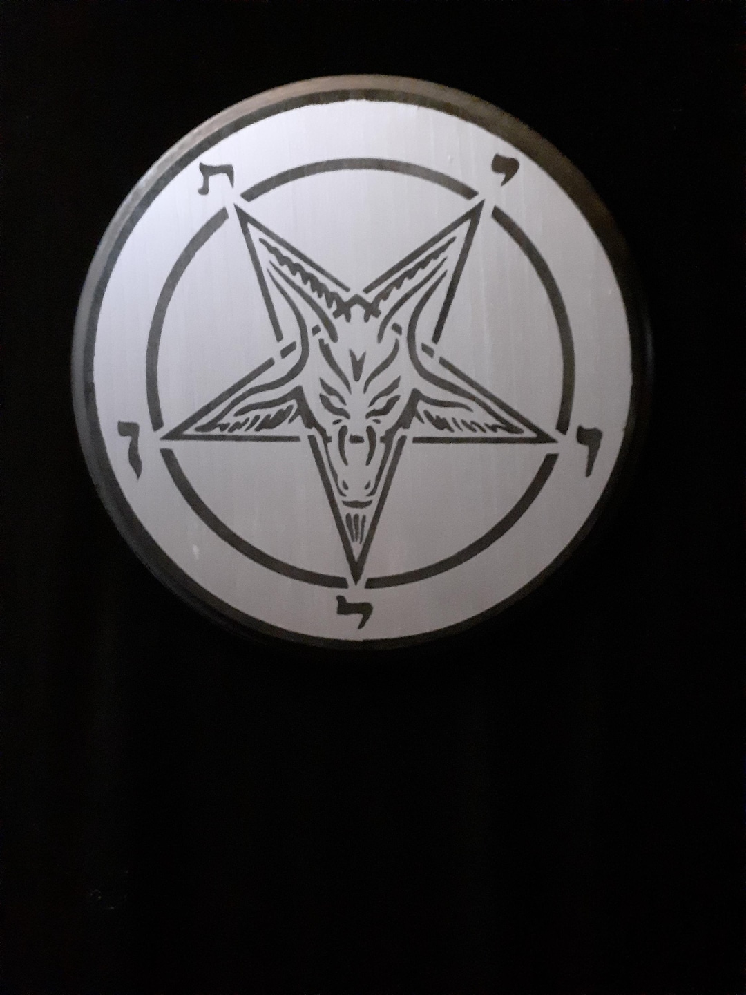 Silver Round Wood Plaque With Black Baphomet Sigil Art, Occult Plaque ...