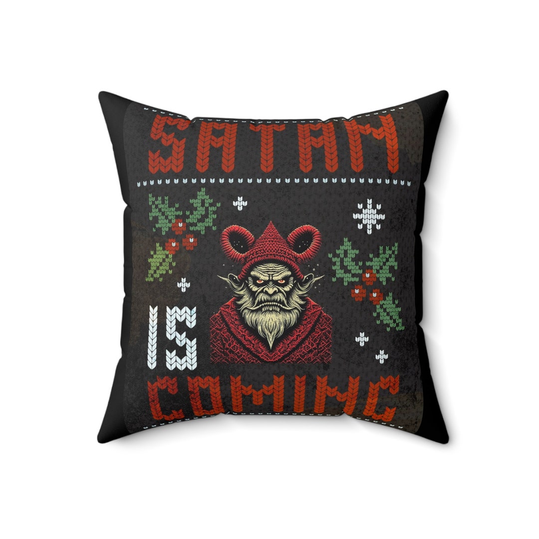 Satan is Coming Santa Krampus Devil Square Pillow, Satan Home Decor ...