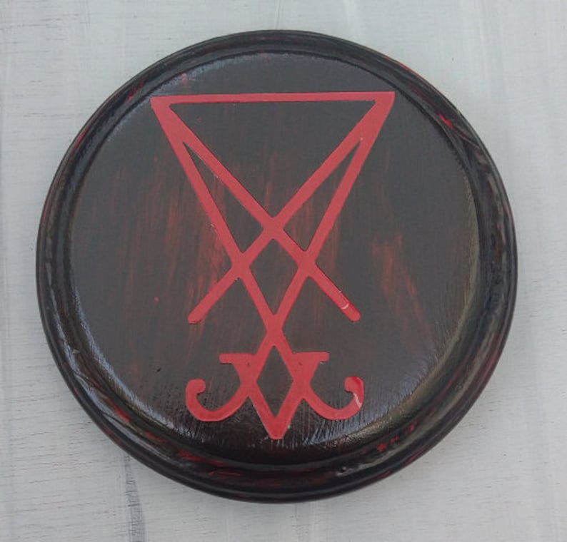 Black With Red Lucifer Sigil Wood Art, Lucifer Wood Plaque, Wood Occult ...