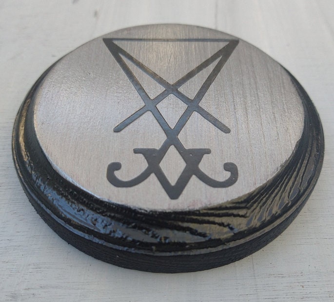Lucifer Sigil Wood Altar Plaque: Metallic Silver & Black Occult Art - Etsy