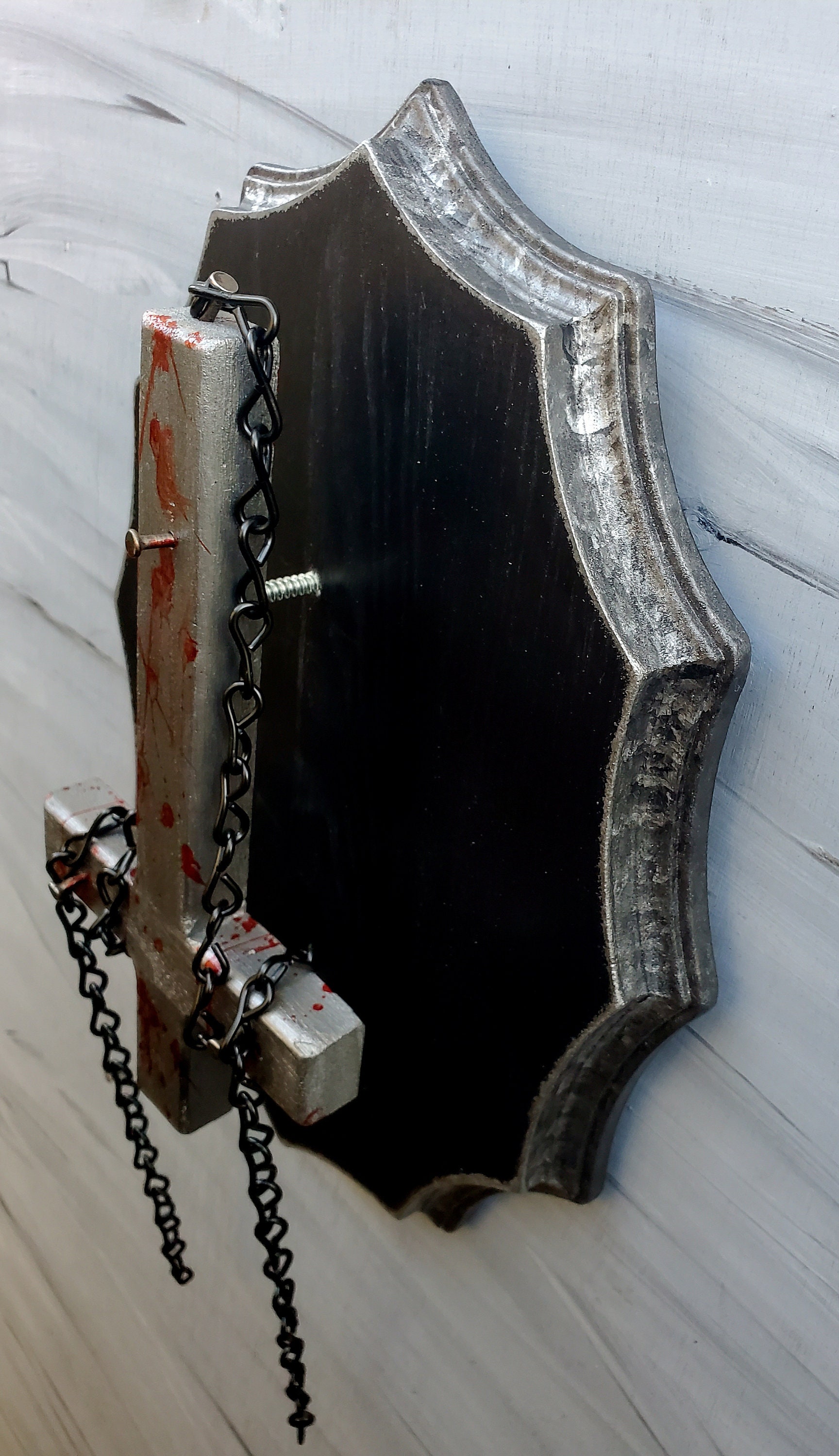 Unholy Inverted Silver Bloody Cross on Hand Painted Black Wooden Plaque ...