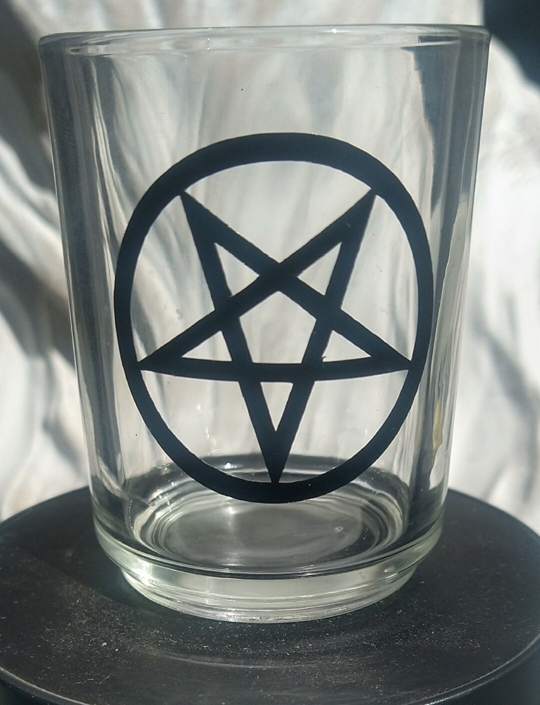 Occult Candle Holder With Inverted Pentacle - Clear Glass Votive - Etsy