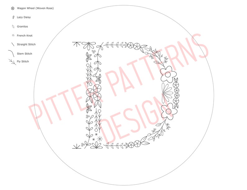 Floral Embroidery Letter D Initial Monogram Embroidery PDF - Etsy