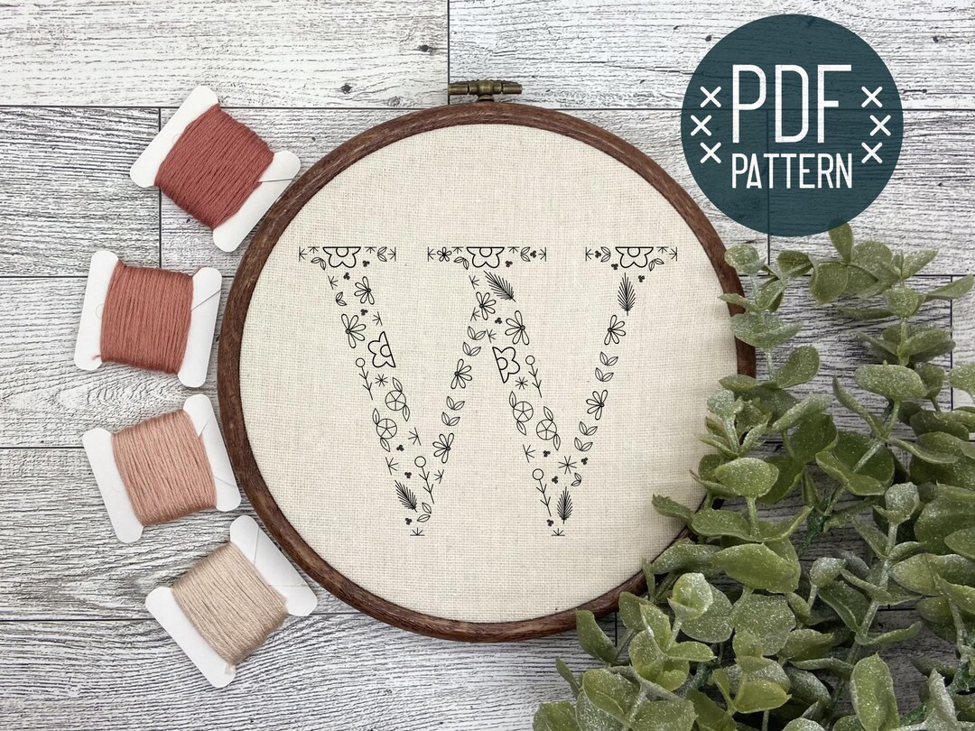 Embroidery Pattern | Alphabet Letter | Floral Initial W | Digital ...