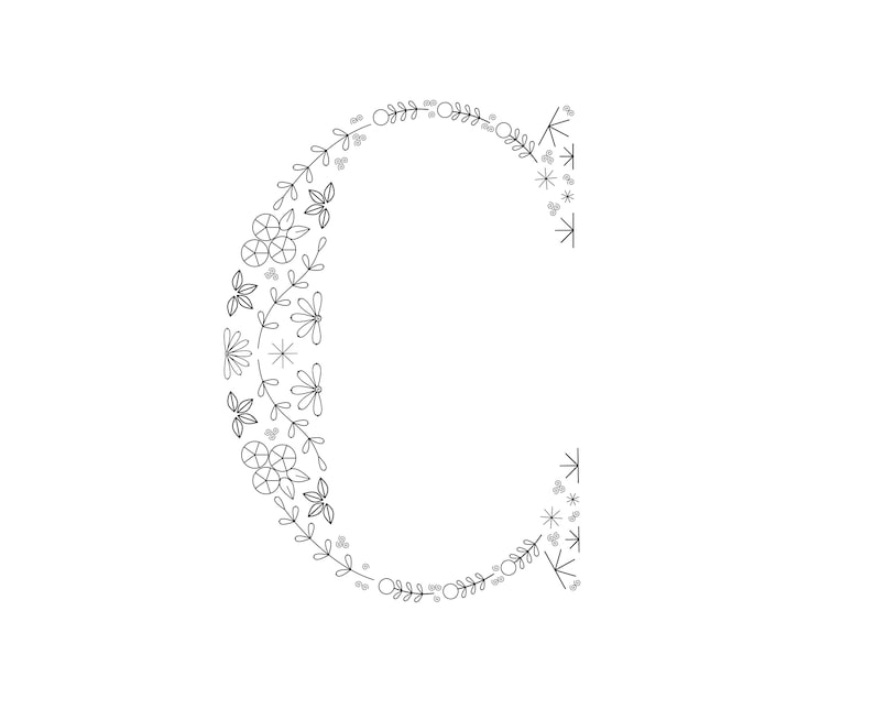 Floral Alphabet Letter C Hand Embroidery Pattern PDF Digital Download ...