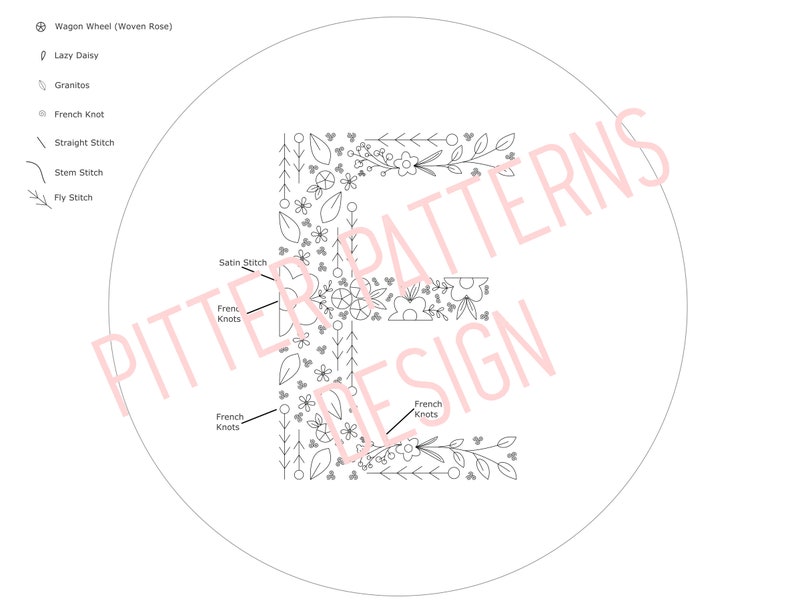 Floral Alphabet Letter E Initial Embroidery PDF Pattern, Instant ...