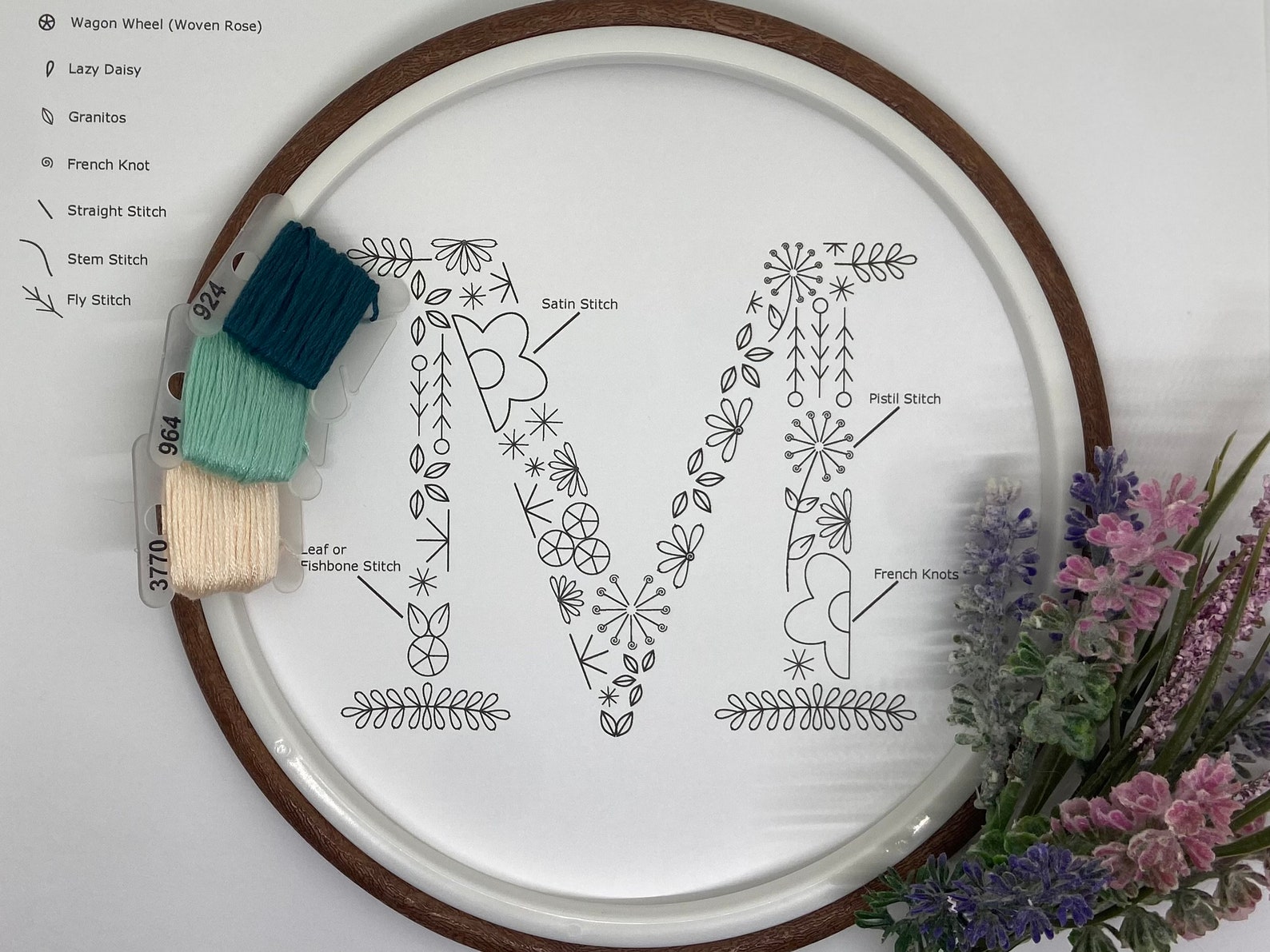 Embroidery Pattern Alphabet Letter Floral Initial M PDF - Etsy