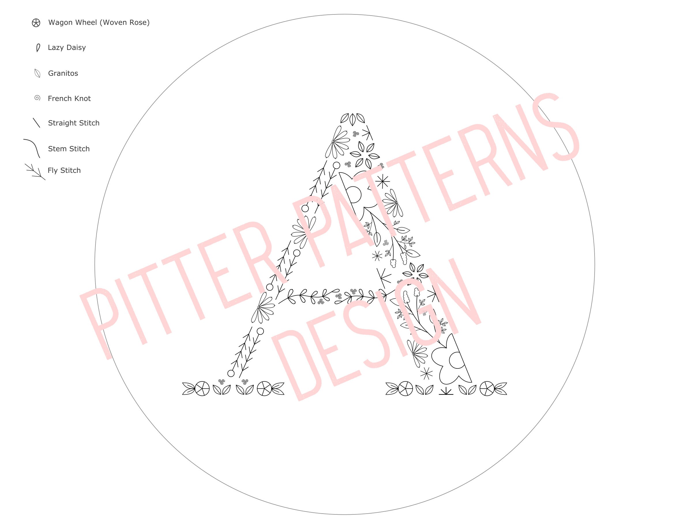 Floral Alphabet Letter A Hand Embroidery Pattern Design PDF Digital ...