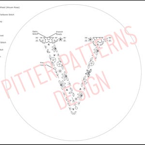 Floral Alphabet Letter V Hand Embroidery Pattern Design for Embroidered ...