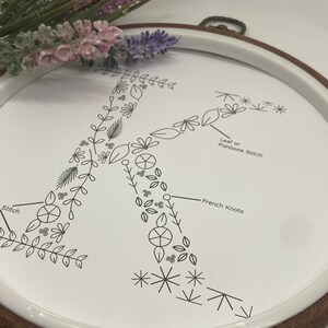 Floral Alphabet Letter K Initial Embroidery PDF Pattern, Instant ...