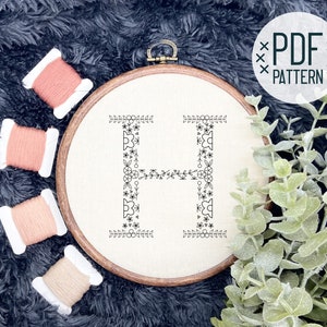 Floral Alphabet Initial Embroidery PDF Pattern, Instant Digital ...