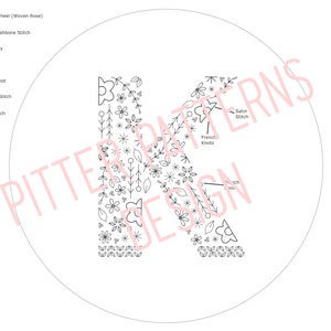 Floral Alphabet Initial Embroidery PDF Pattern, Instant Digital ...