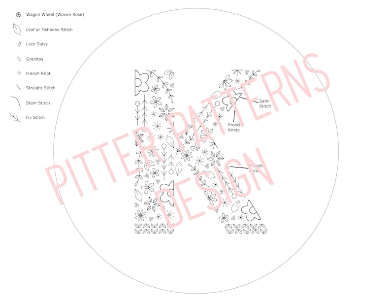 Floral Alphabet Initial Embroidery PDF Pattern, Instant Digital ...
