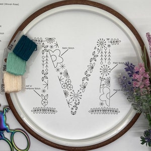 Embroidery Pattern | Alphabet Letter | Floral Initial M | PDF Digital ...