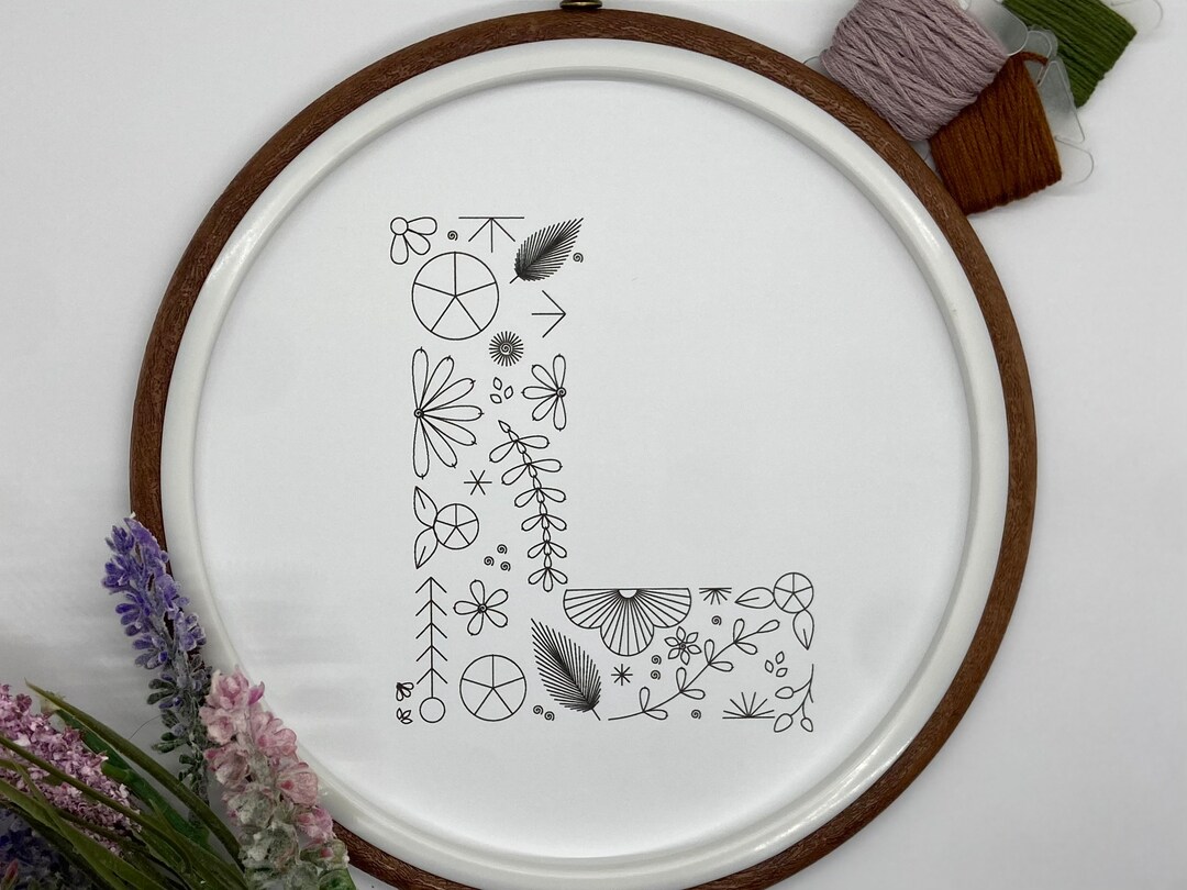 Floral Alphabet Letter L Initial Embroidery PDF Pattern, Instant ...