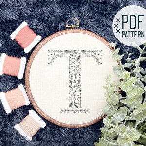 Floral Embroidery Alphabet Letter T | PDF Pattern Digital Download ...