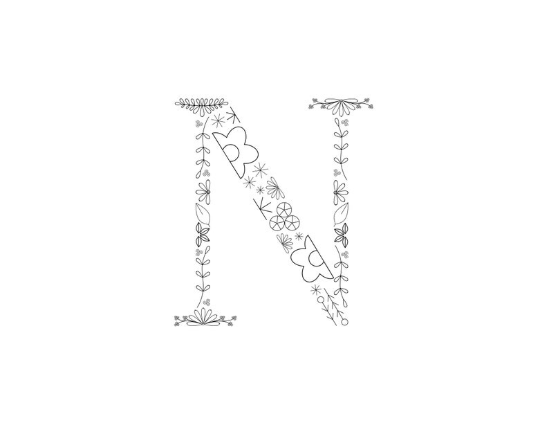Floral Alphabet Letter N Hand Embroidery Pattern PDF Digital Download ...