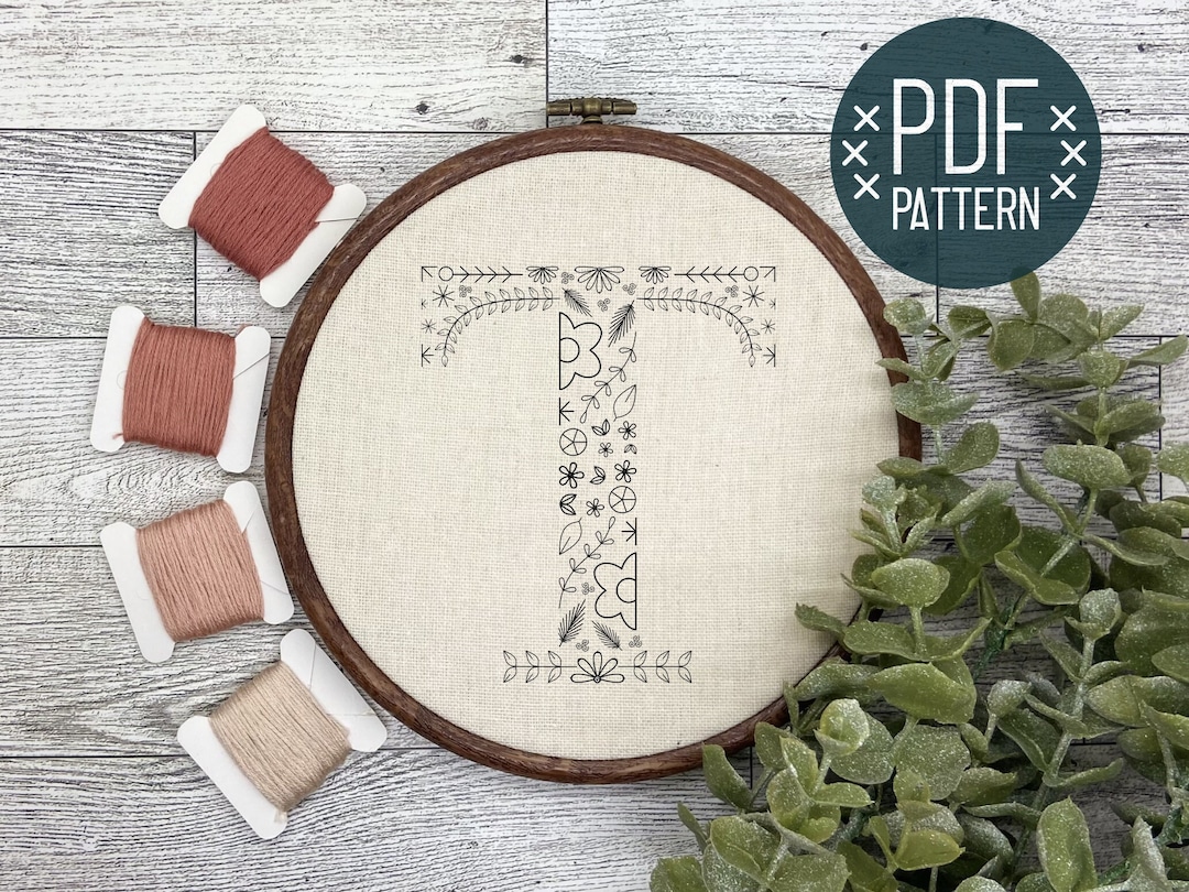 Floral Embroidery Alphabet Letter T | PDF Pattern Digital Download ...
