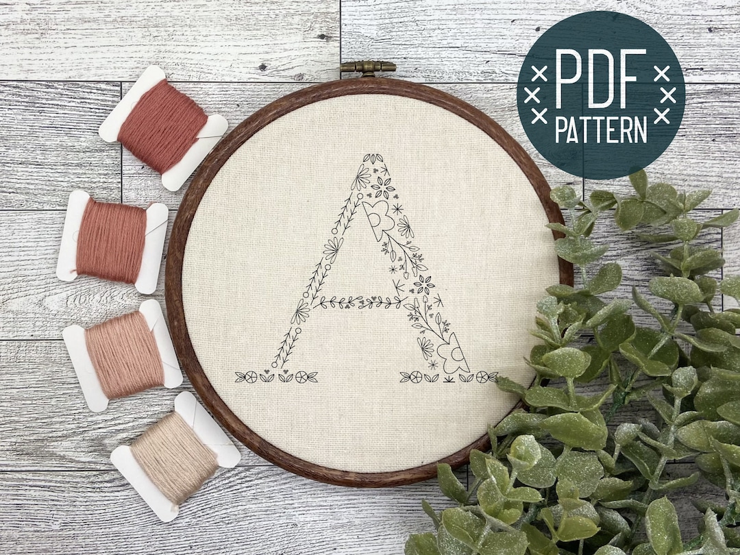 Floral Alphabet Letter A Hand Embroidery Pattern Design PDF Digital ...