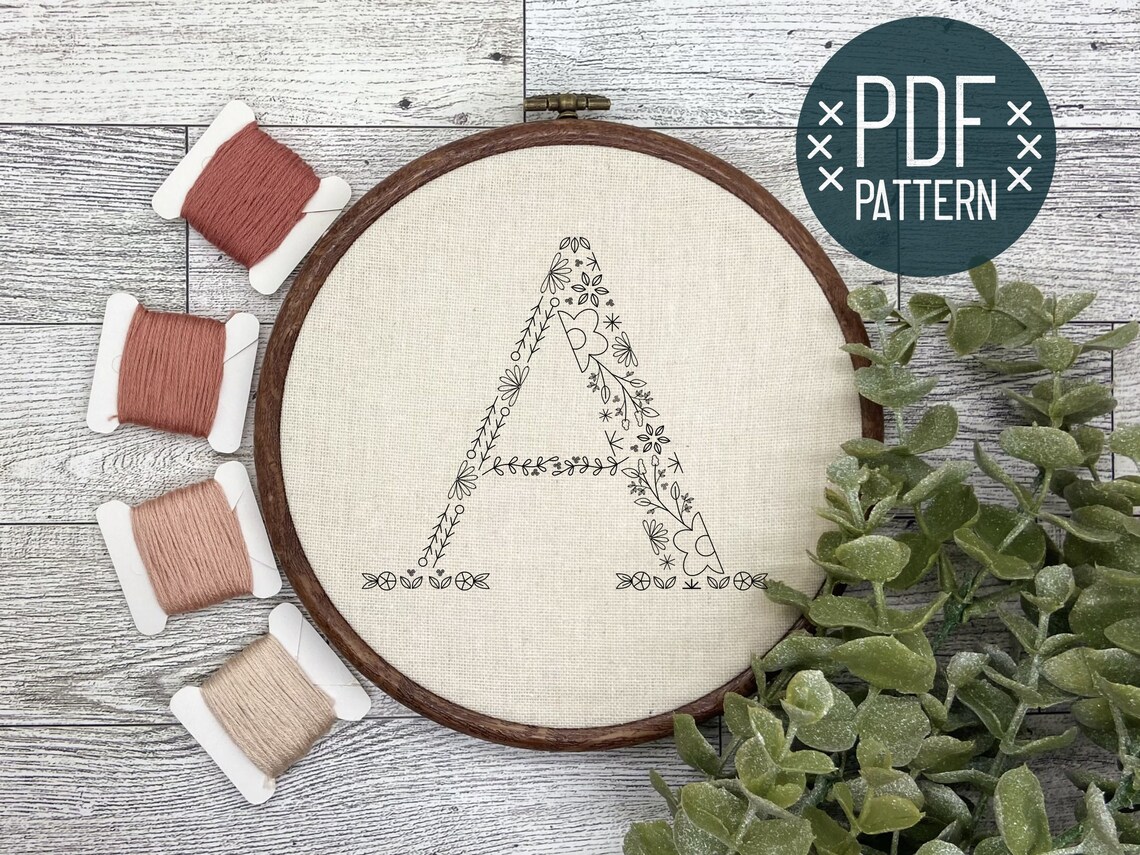 Floral Alphabet Letter A Hand Embroidery Pattern Design PDF Digital ...