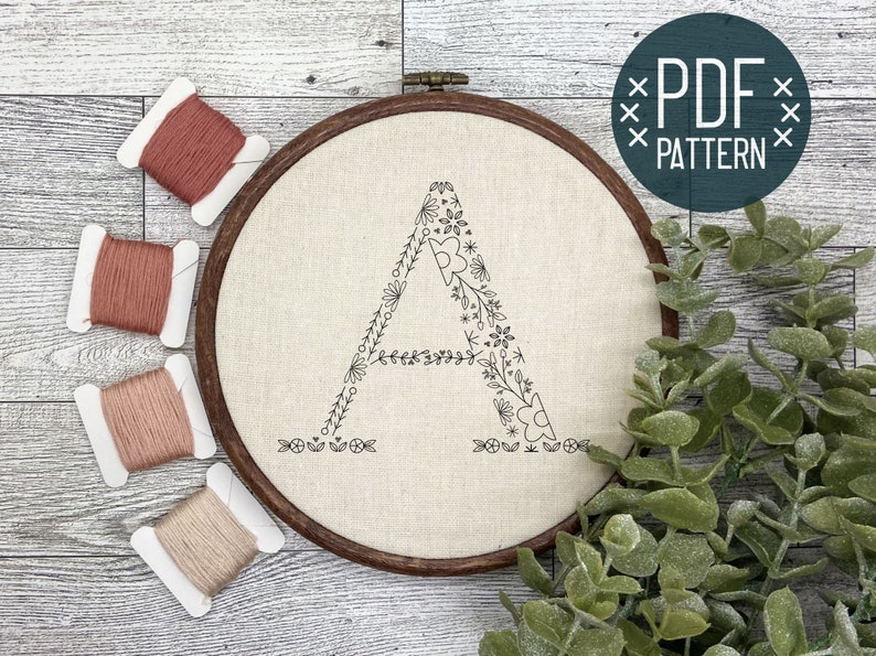 Floral Alphabet Letter A Hand Embroidery Pattern Design PDF Digital ...