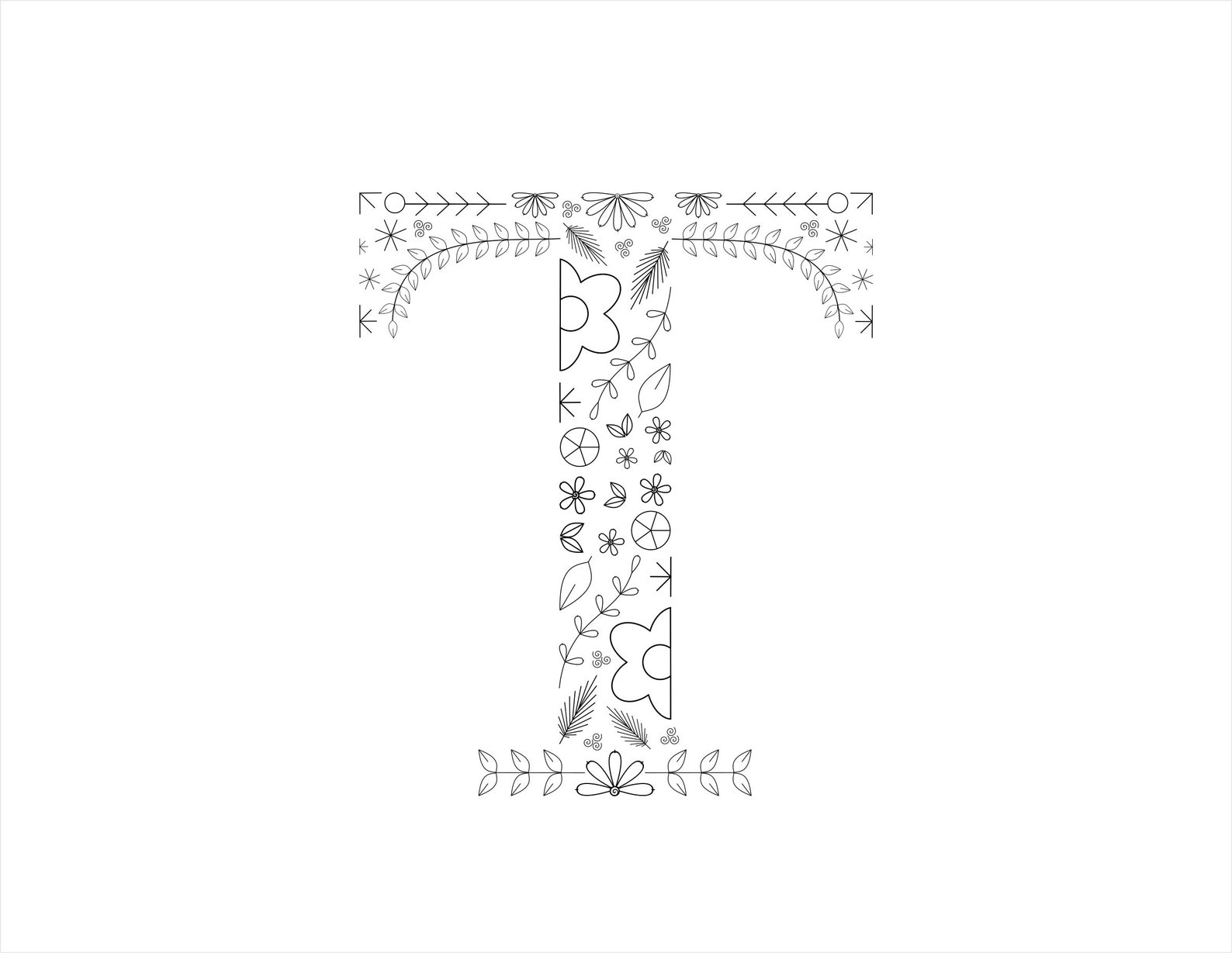 Floral Embroidery Alphabet Letter T PDF Pattern Digital Download ...