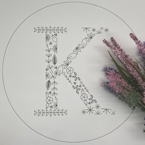 Floral Alphabet Letter K Initial Embroidery PDF Pattern, Instant ...