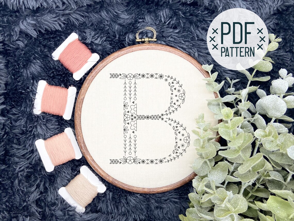 Floral Alphabet Letter B Hand Embroidery Pattern PDF Digital Download ...