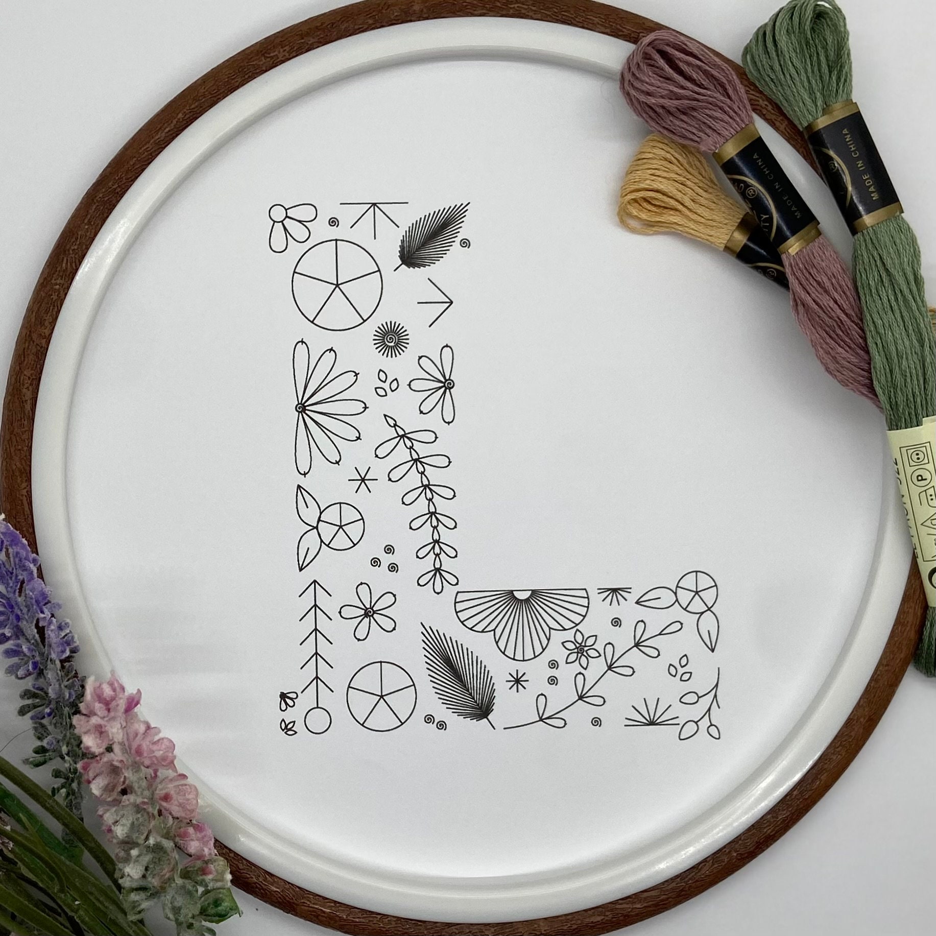Floral Alphabet Letter L Initial Embroidery PDF Pattern, Instant ...