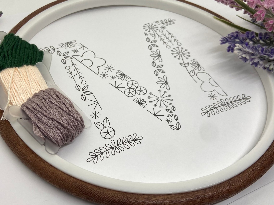 Embroidery Pattern | Alphabet Letter | Floral Initial M | PDF Digital ...