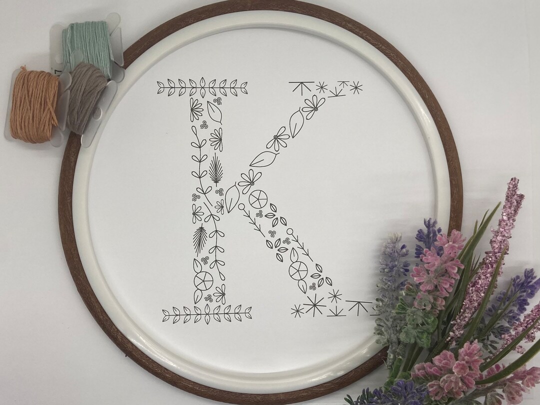 Floral Alphabet Letter K Initial Embroidery PDF Pattern, Instant ...