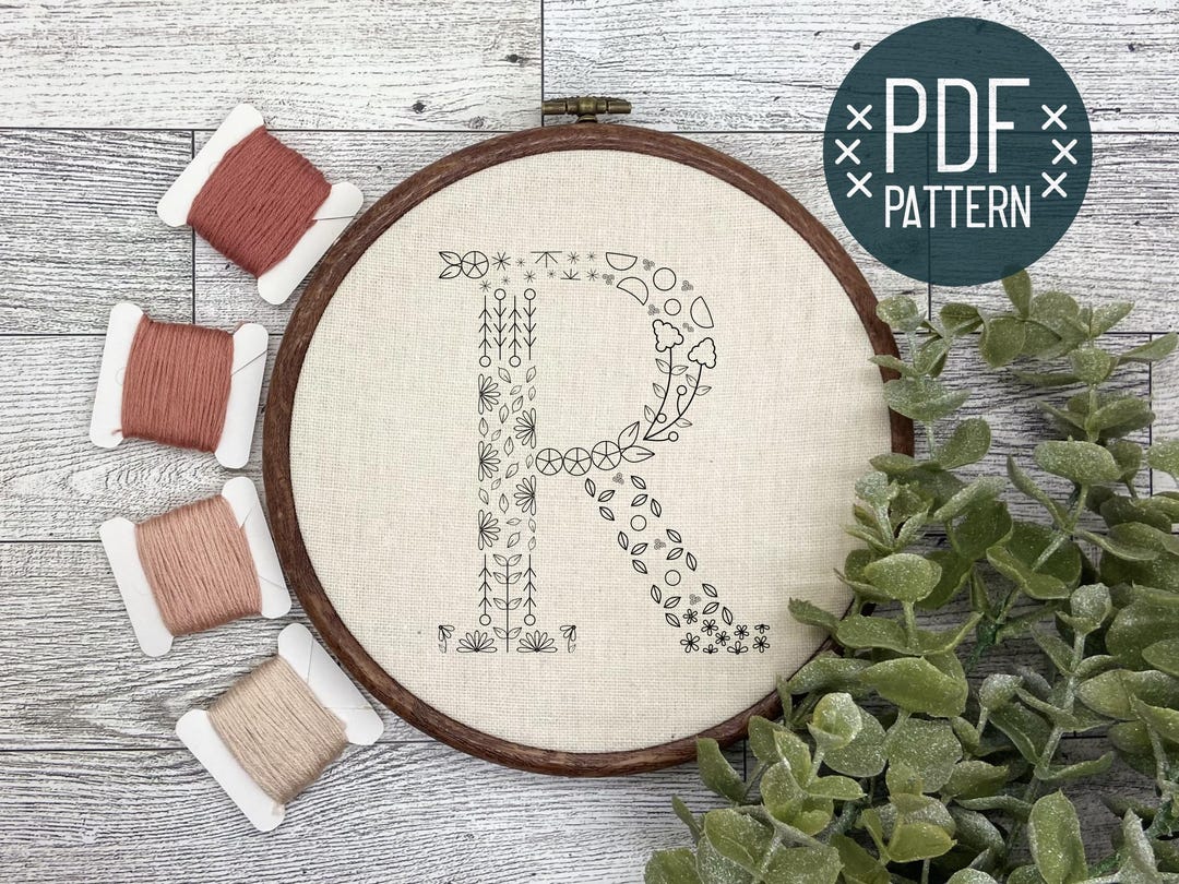 Floral Alphabet Letter R Initial Embroidery PDF Pattern, Instant ...