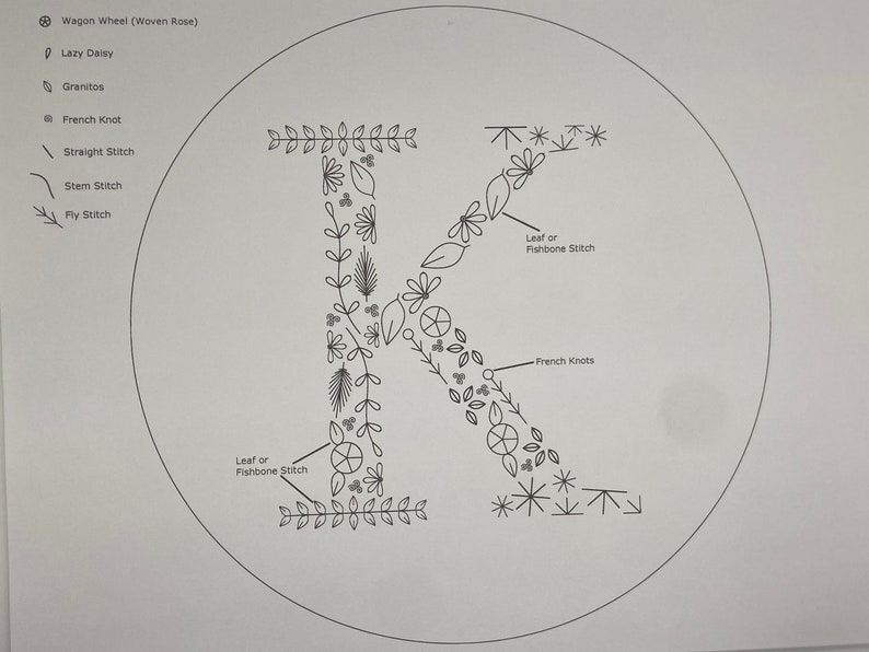Floral Alphabet Letter K Initial Embroidery PDF Pattern - Etsy