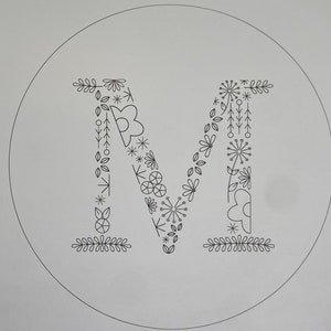 Embroidery Pattern | Alphabet Letter | Floral Initial M | PDF Digital ...