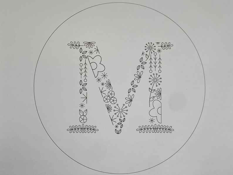 Embroidery Pattern Alphabet Letter Floral Initial M PDF - Etsy