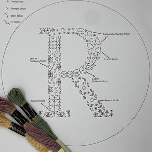 Floral Alphabet Letter R Initial Embroidery PDF Pattern, Instant ...