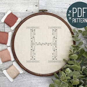 Floral Alphabet Initial Embroidery PDF Pattern, Instant Digital ...