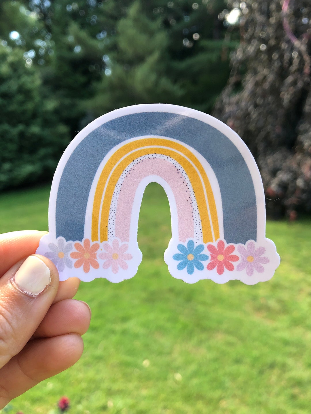 Rainbow Flower Sticker 3x2 In. - Etsy