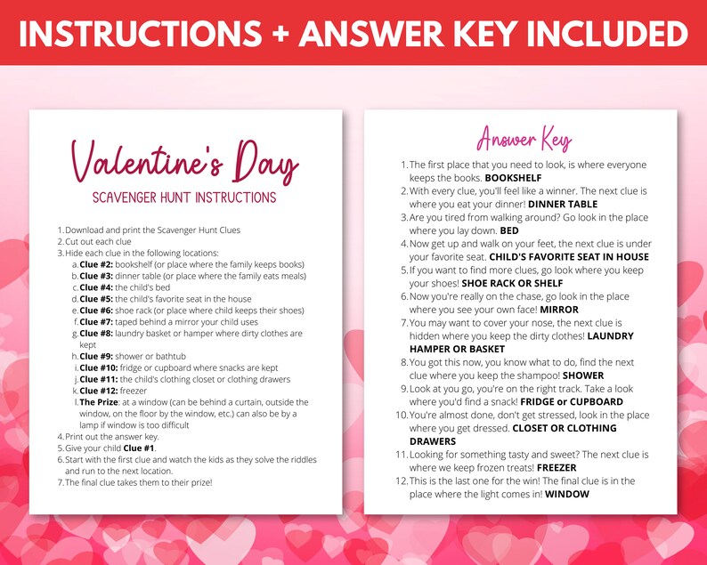 Valentine's Day Indoor Scavenger Hunt Game, Valentine's Day Game ...
